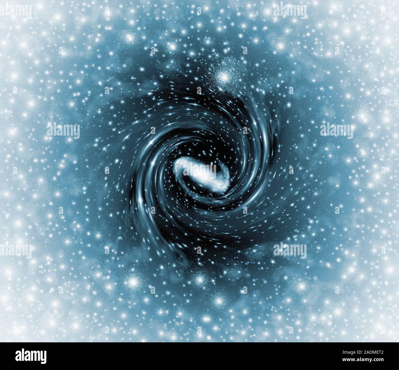 Galaxy formation. Computer artwork of a spiral galaxy forming in the ...