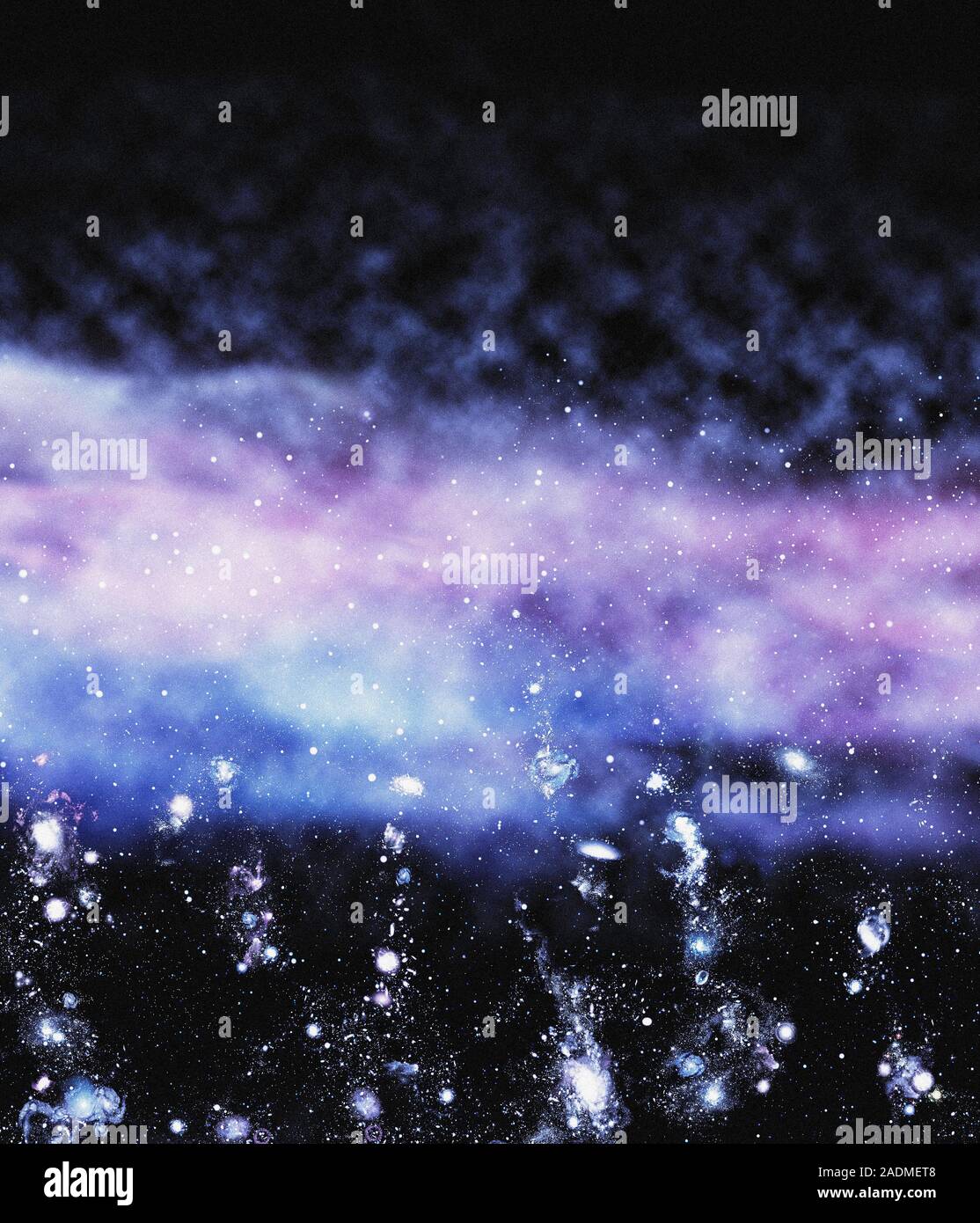 Early formation of galaxies. Computer artwork showing the universe's ...