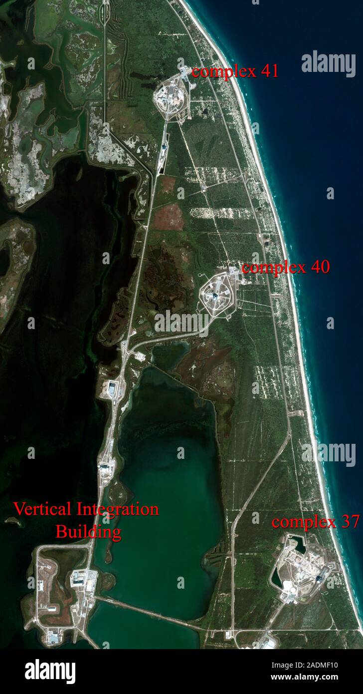 Kennedy Space Center. Satellite image of the space launching facilities ...