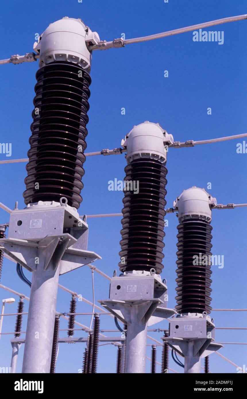 Ceramic insulators at the electricity substation at the Italian ...