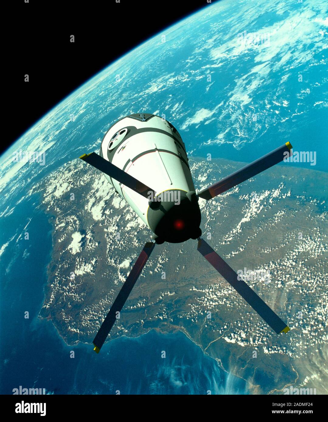 Rotary rocket in orbit. Computer illustration of the Roton rotary ...