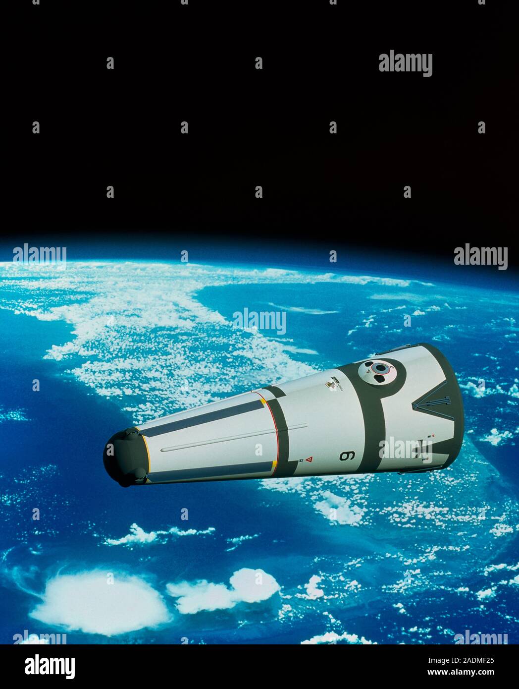 Rotary rocket in orbit. Computer illustration of the Roton rotary ...