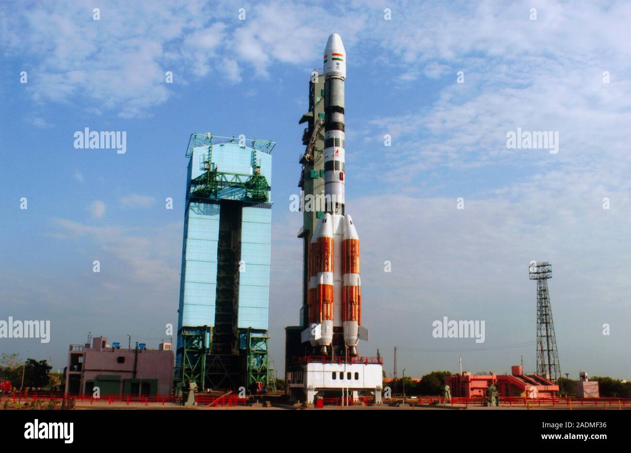 Space rocket on the launch pad. This is the Indian Space Research ...
