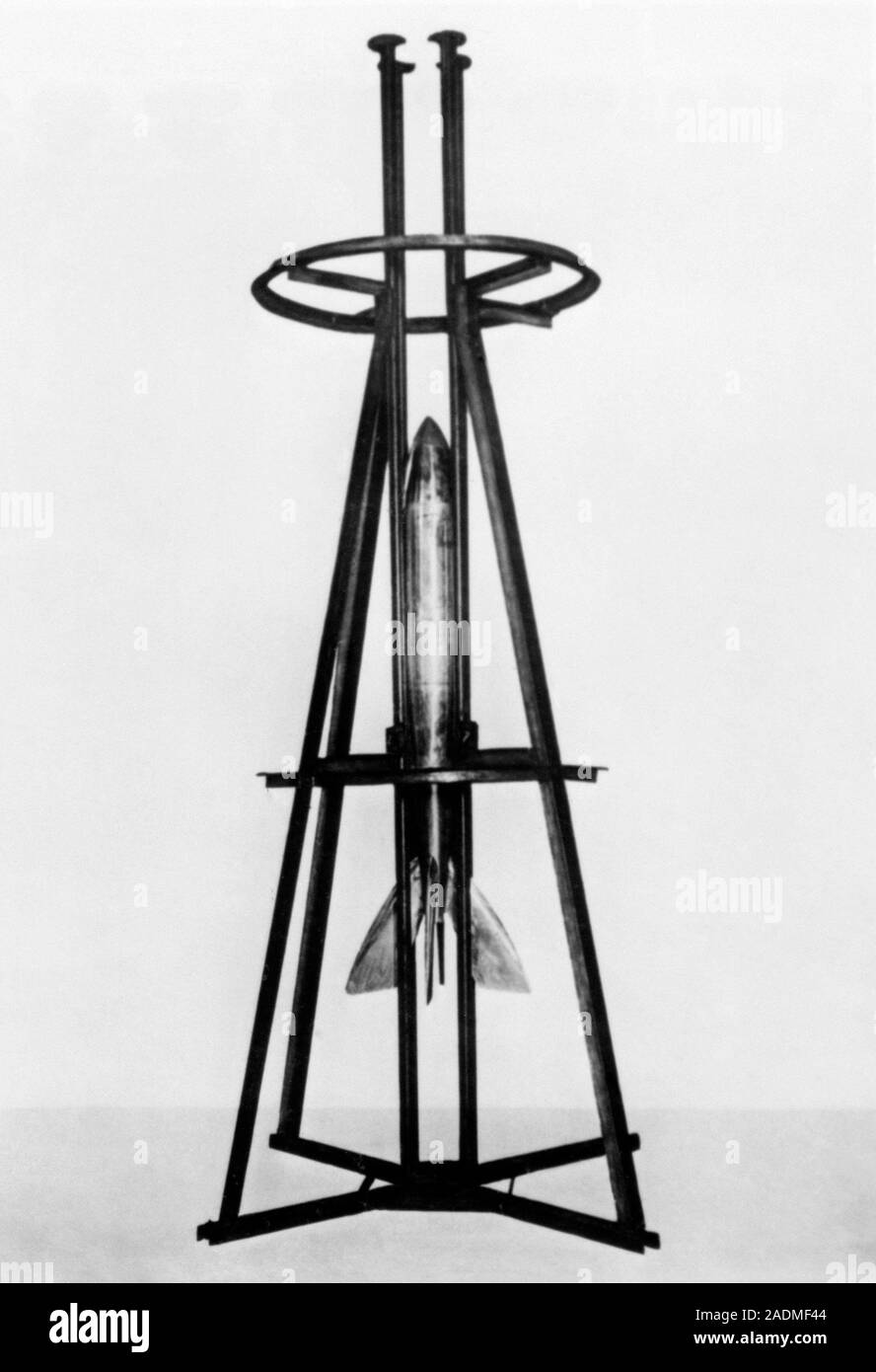 German Mirak rocket and launch stand, 1929. The Mirak rockets were one ...