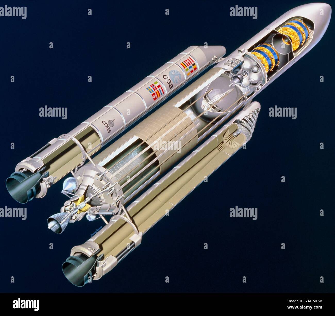 Ariane 5. Artwork showing a cut-away view of the European Ariane 5 ...
