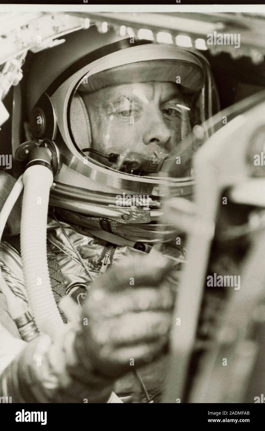 The first American in space. Astronaut Alan Shepard sits in the capsule ...