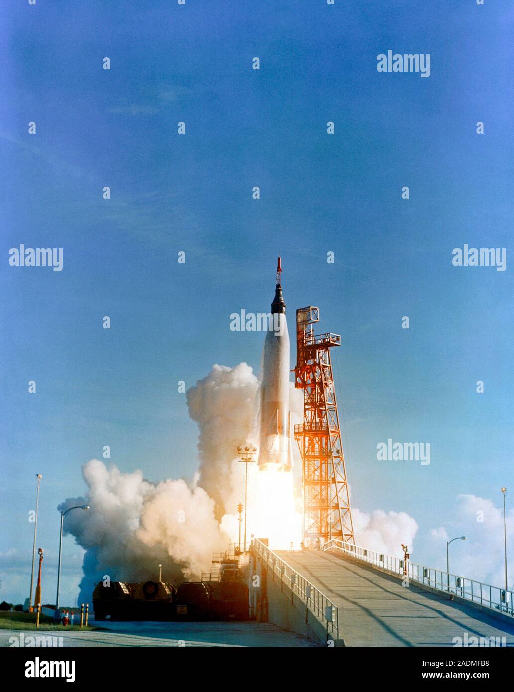 Mercury 8 launch. Sigma 7 spacecraft launching on top of an Atlas ...