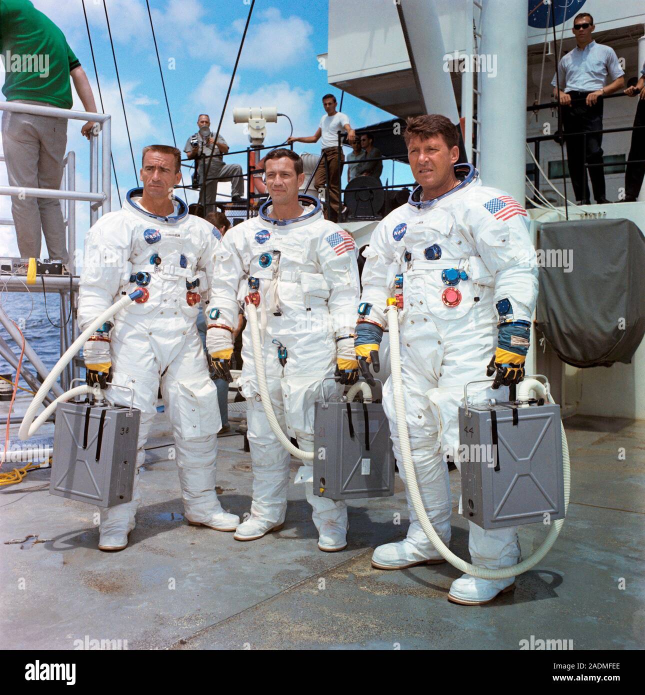 Apollo 7 crew. From right to left, the astronauts (all from the USA) are: Wally Schirra (1923 ...