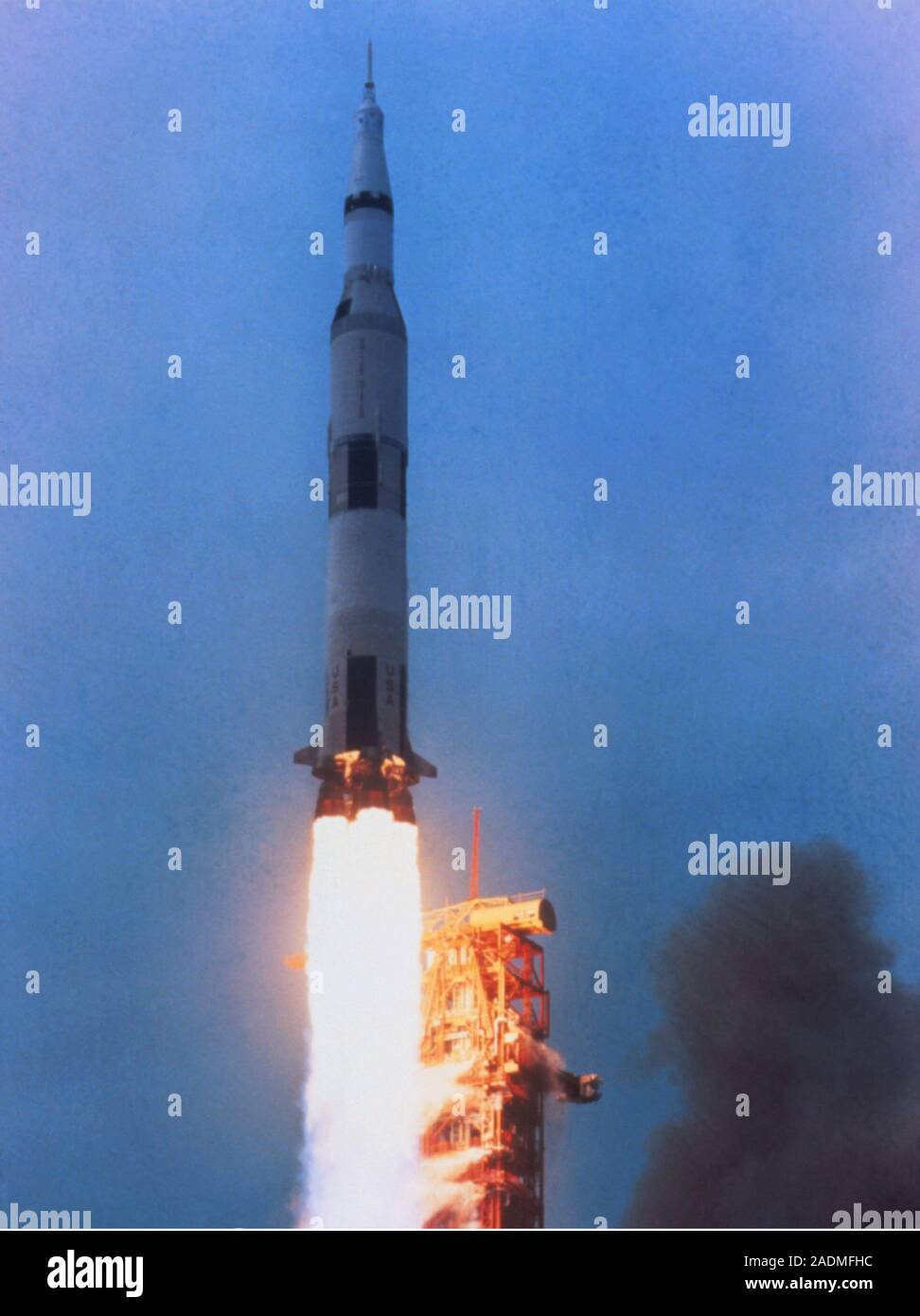 Launch of Apollo 13. A Saturn V rocket carrying the Apollo 13 ...