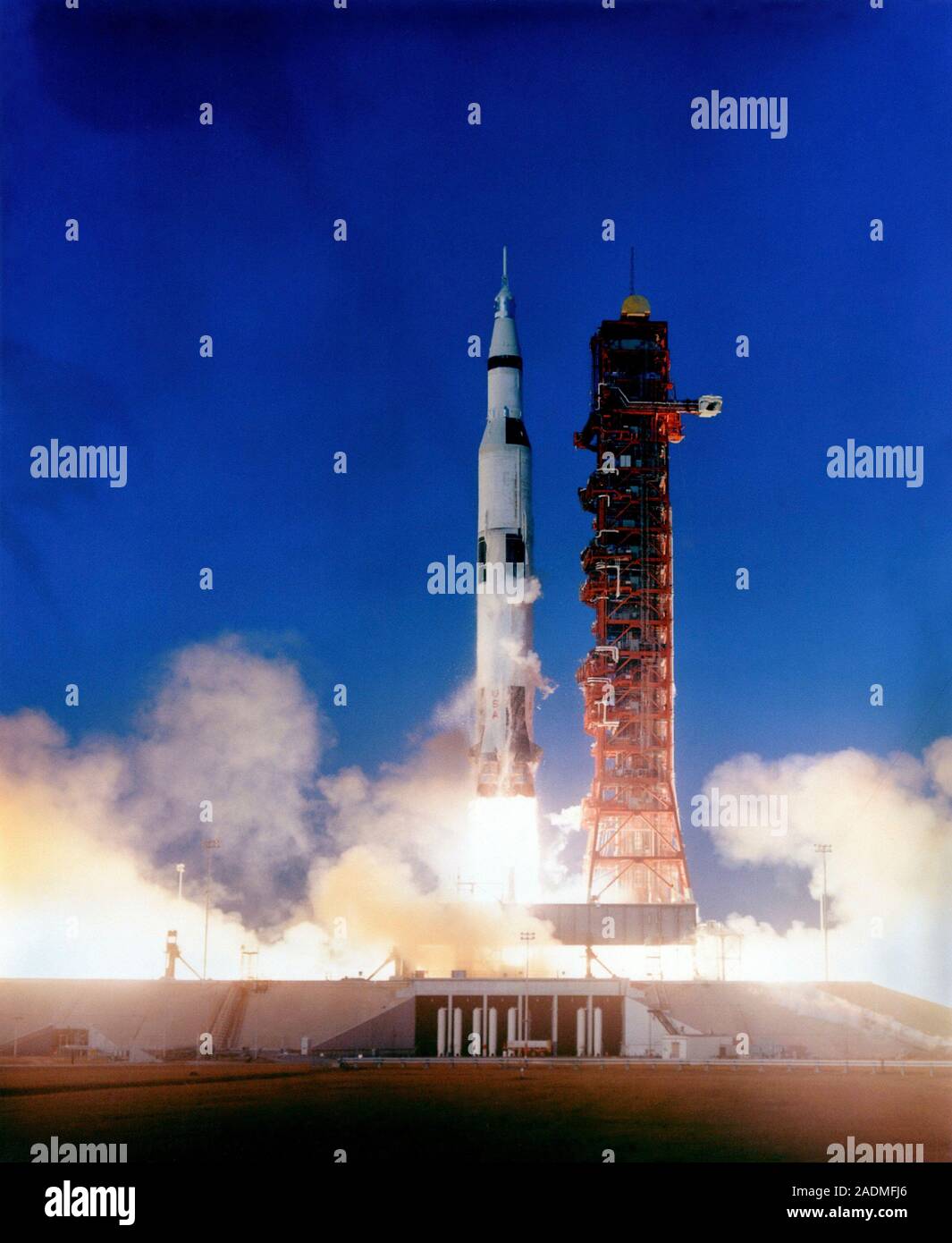 Apollo 8 launch. Apollo 8 spacecraft launching on top of a Saturn V ...