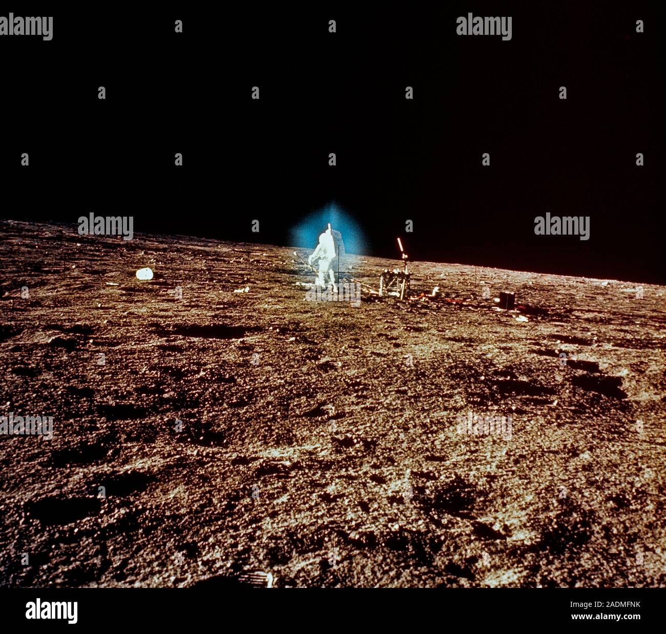 Apollo 12 wide-angle view of astronauts on the lunar surface. Apollo 12 ...