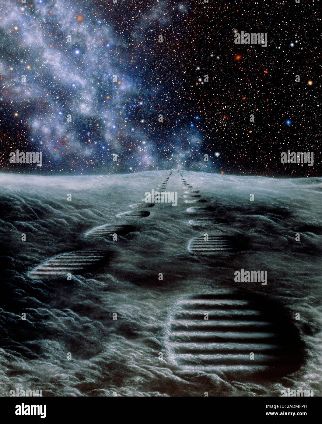Symbolic illustration showing human footprints on the dusty surface of ...