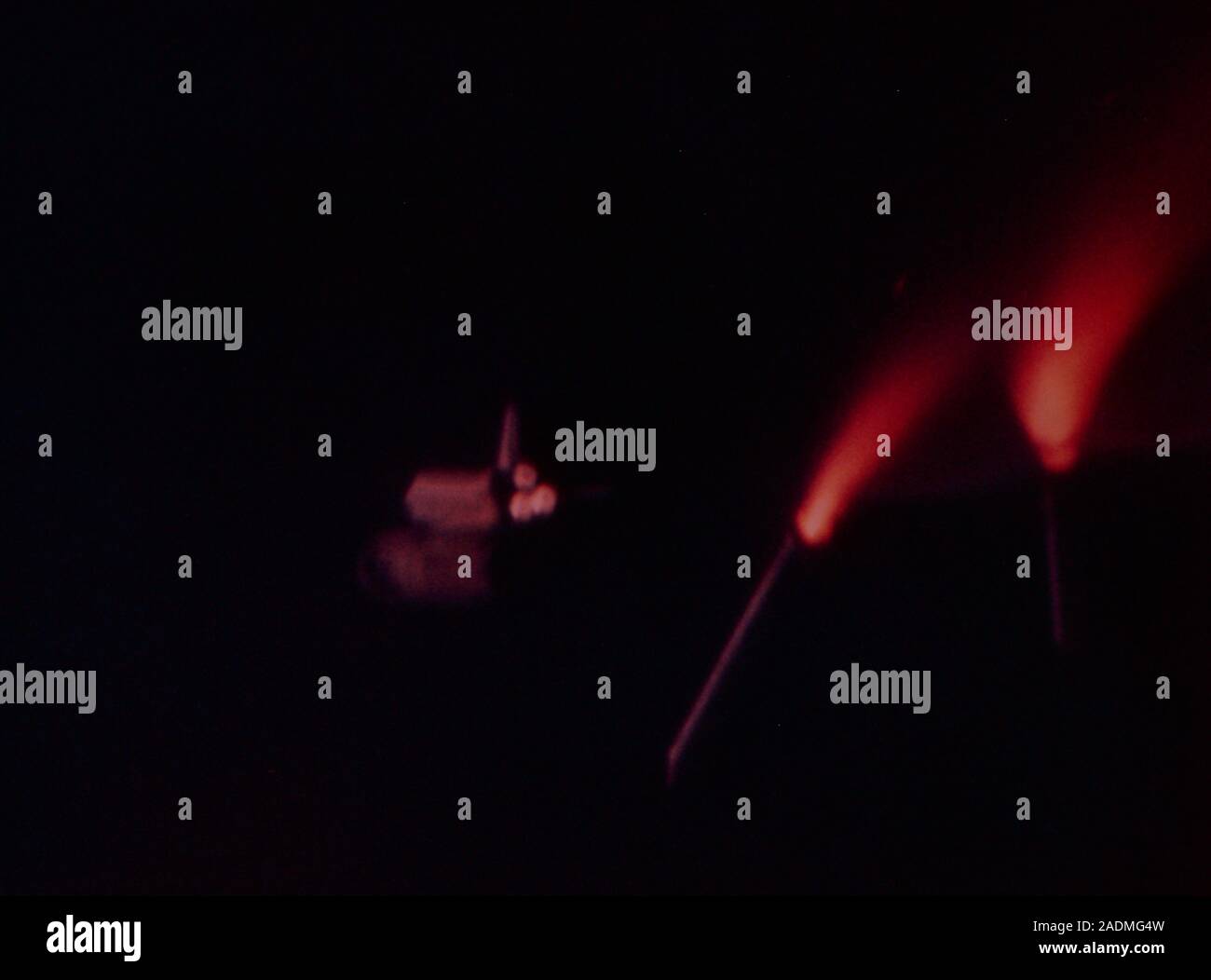 Shuttle flight. View of the separation of the two solid rocket boosters ...