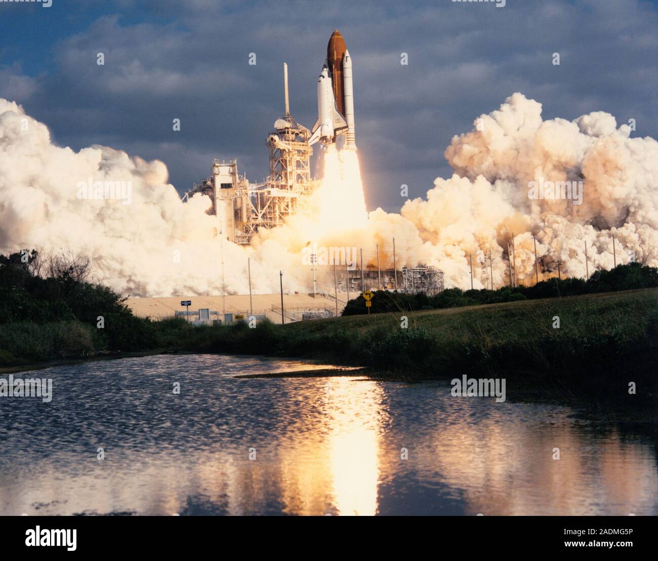 The space shuttle Discovery leaving the launchpad at the Kennedy Space ...