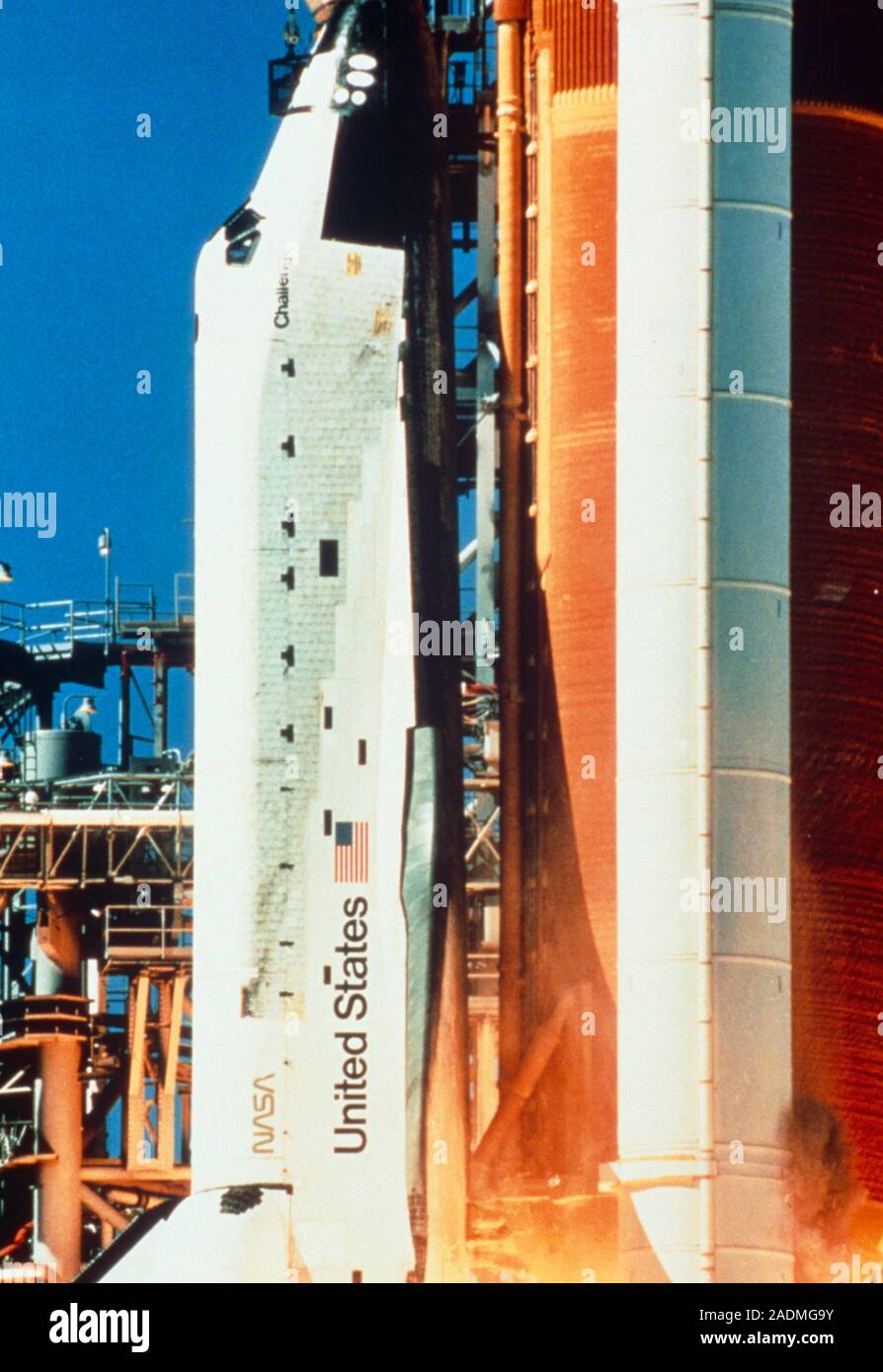 Lift-off the space shuttle Challenger on the ill- fated mission 51-L. A ...