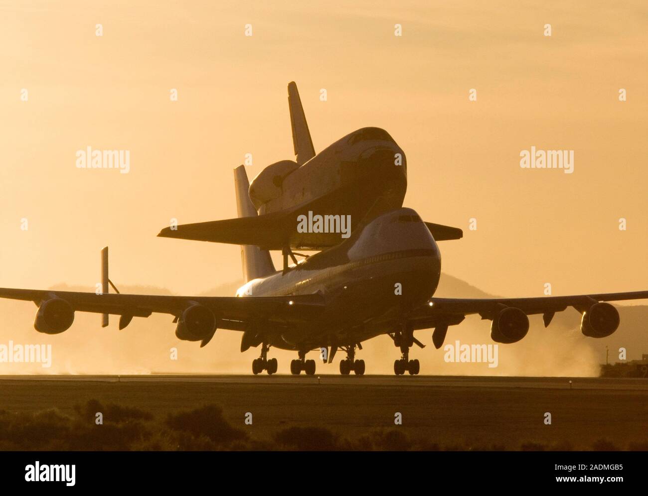 Space shuttle Atlantis piggybacking on a modified Boeing 747 transport ...