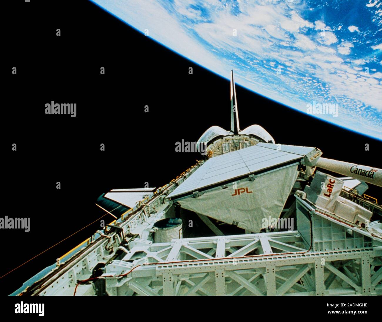 Space Radar Laboratory-2 in orbit. The antennas of the second Space ...
