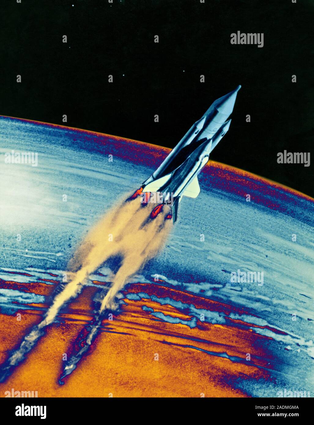 Space shuttle. Artwork of a very early Space Shuttle design with ...