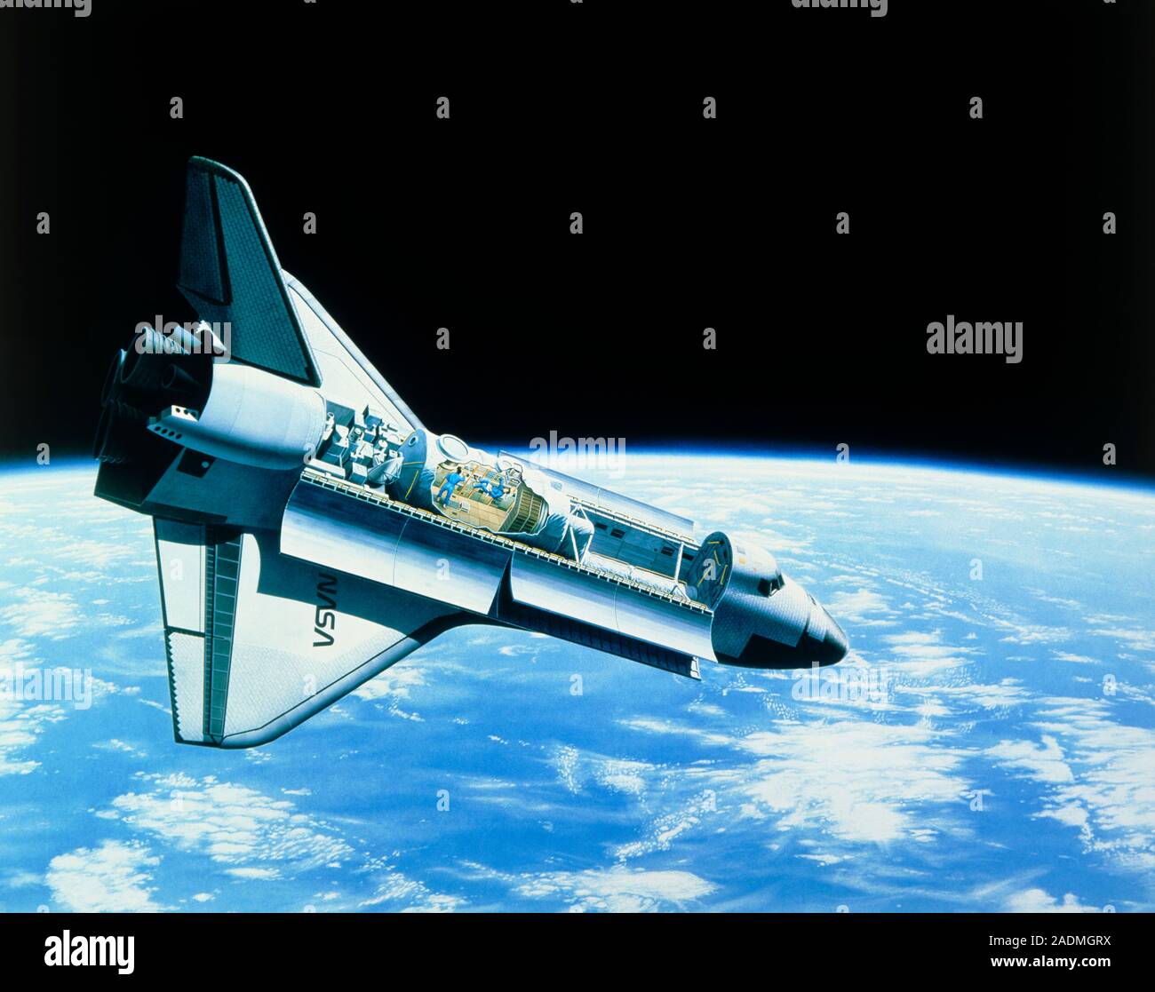 Space shuttle. Artist's impression of a Space Shuttle in orbit over the ...