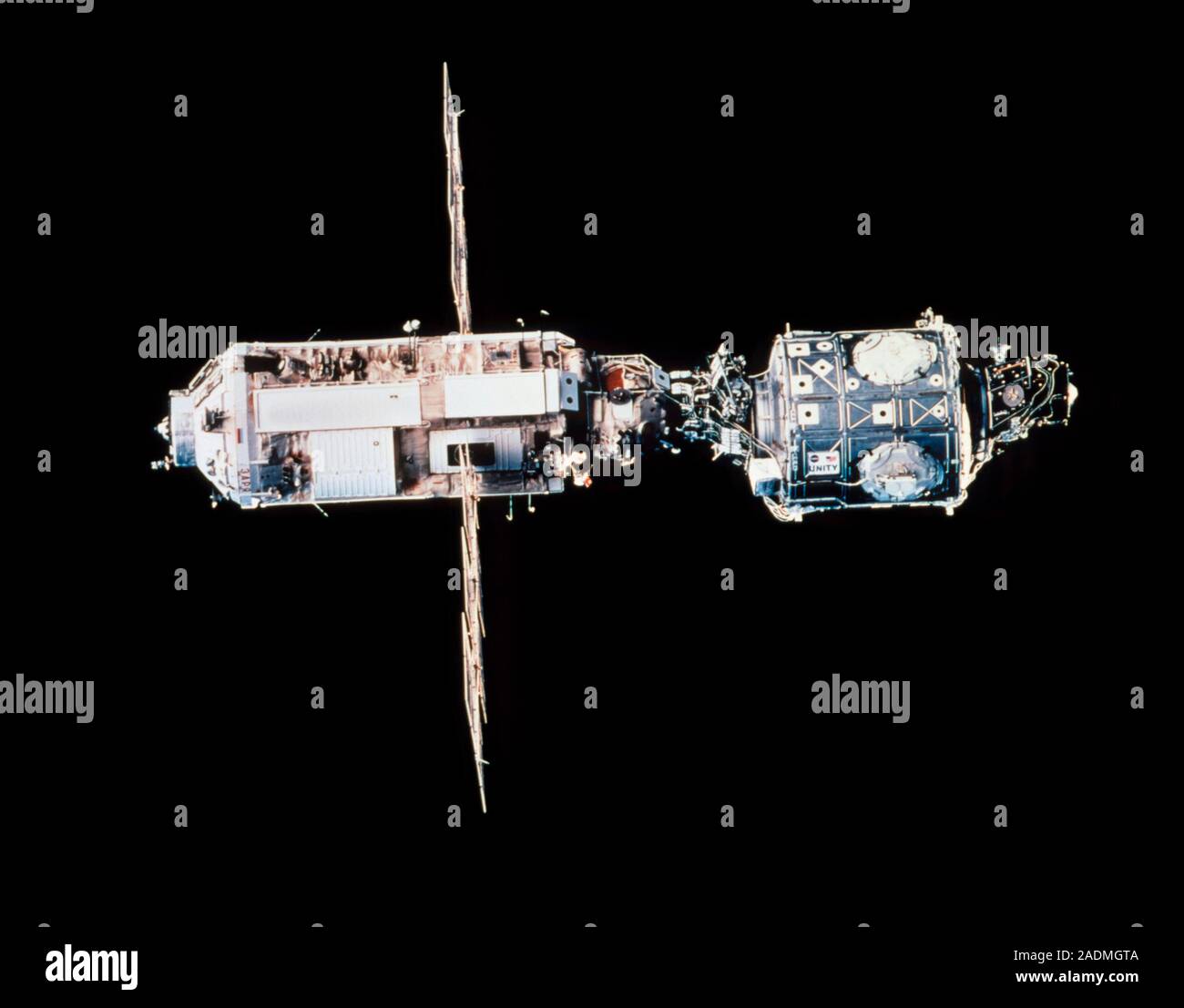 Zarya and Unity. View of the first two modules of the international ...