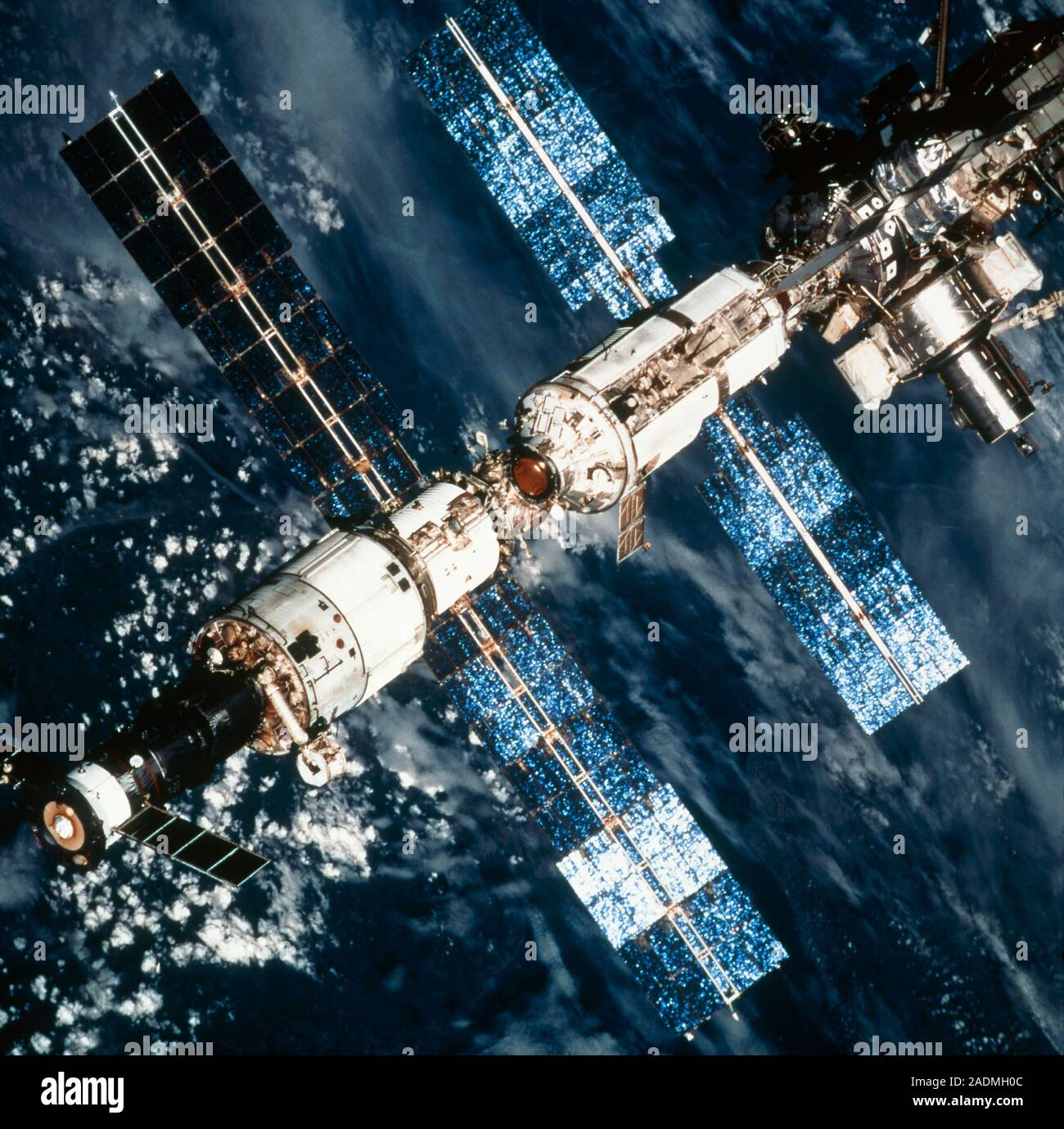 International Space Station (ISS) orbiting above the Earth. Solar ...