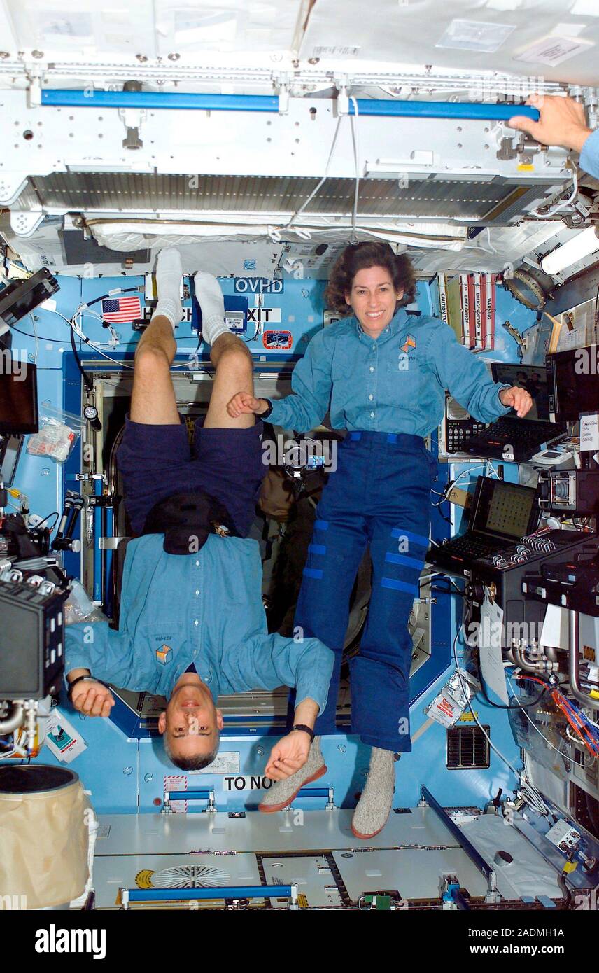 ISS astronauts. Astronauts Lee M E Morin (left) and Ellen Ochoa inside ...