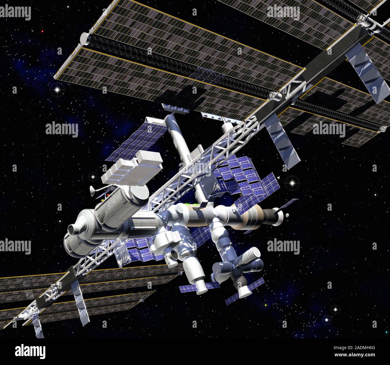 International Space Station (ISS) in orbit. Computer artwork of how the ...