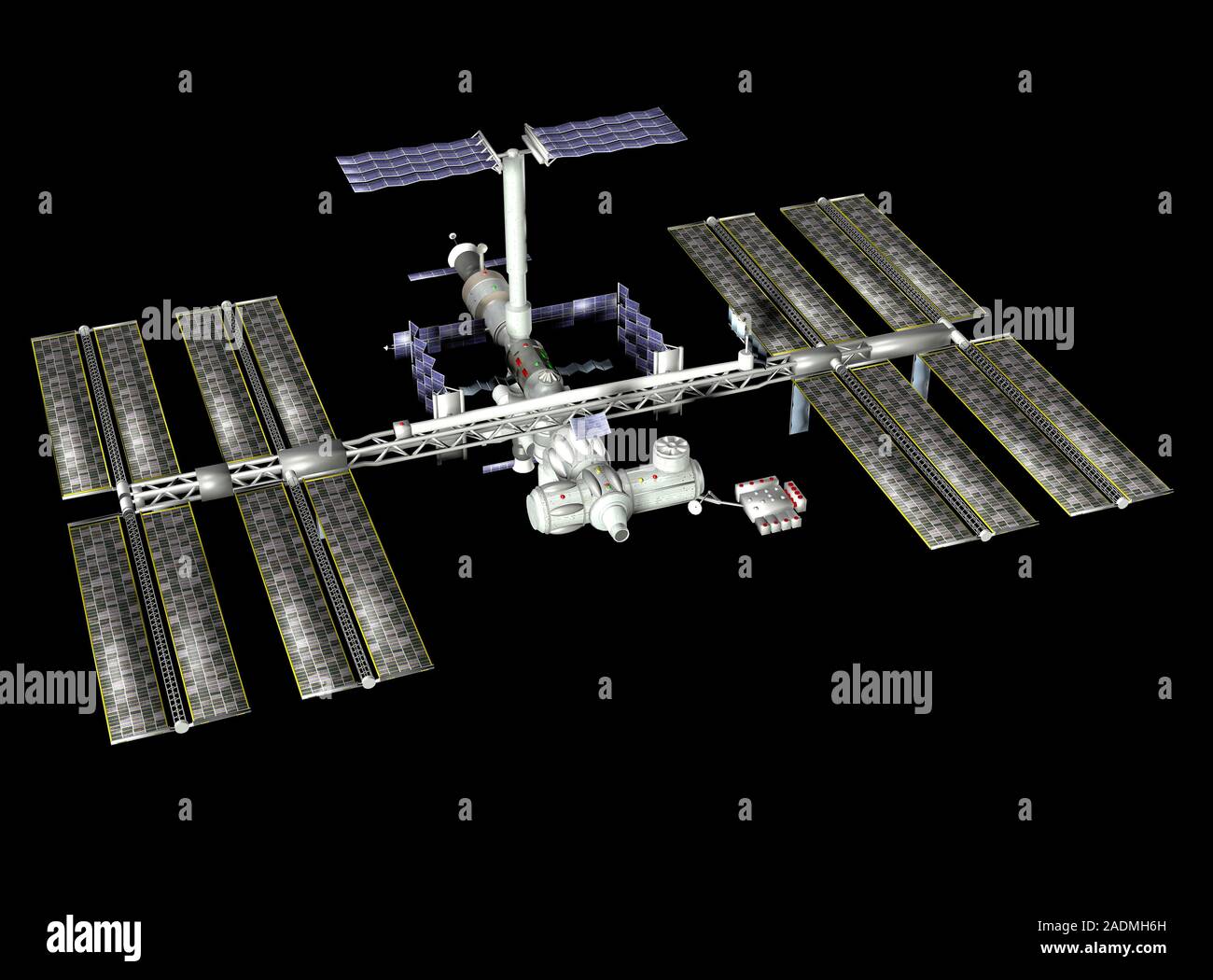 International Space Station (ISS) in orbit. Computer artwork of the ...