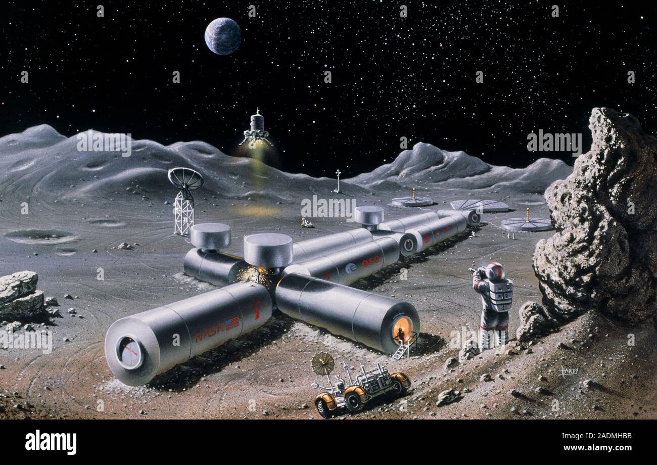 Artist's impression of a manned lunar base. Permanently-manned bases on ...