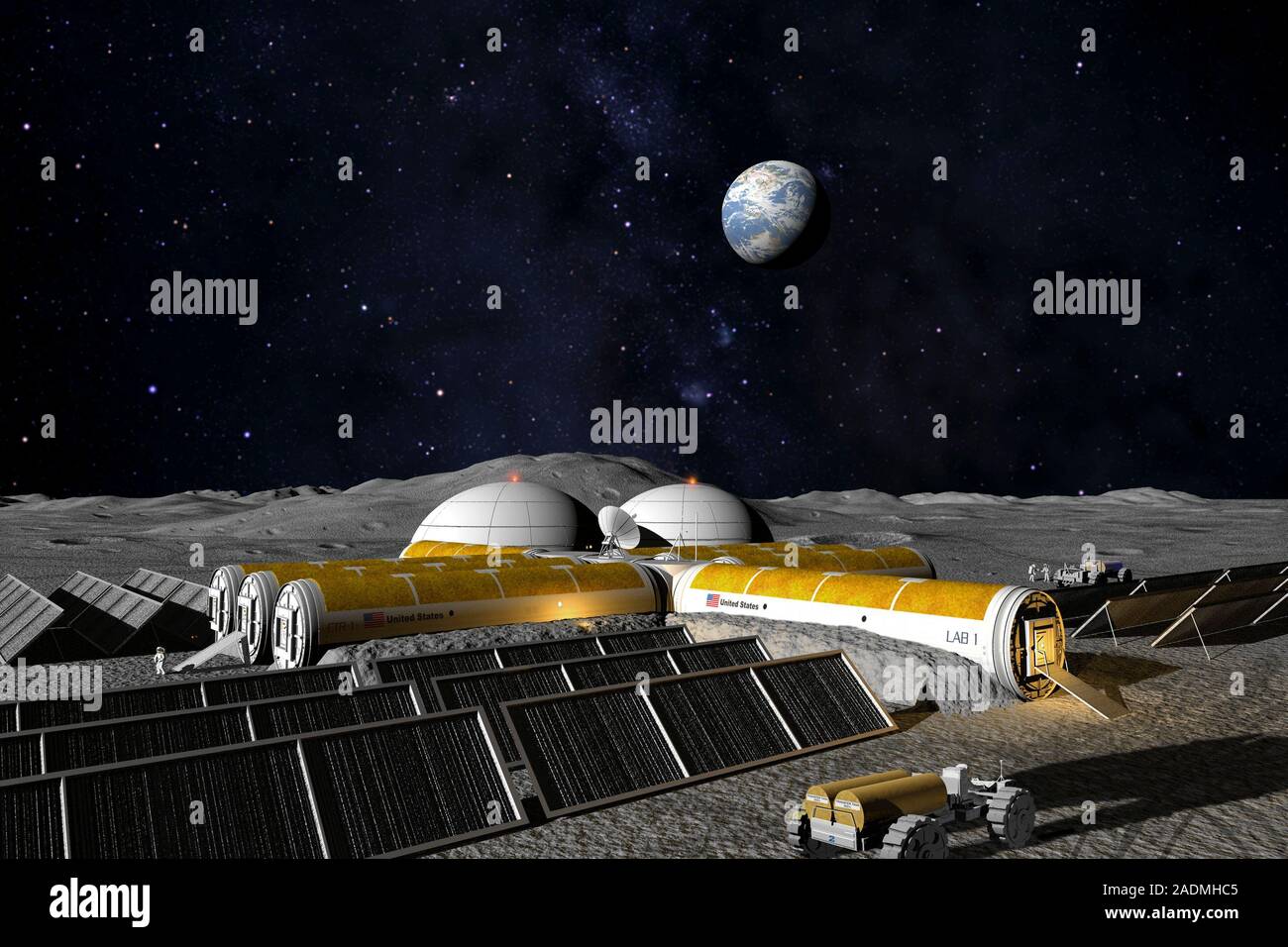 Moon base. Computer artwork showing what a future US base on the Moon ...