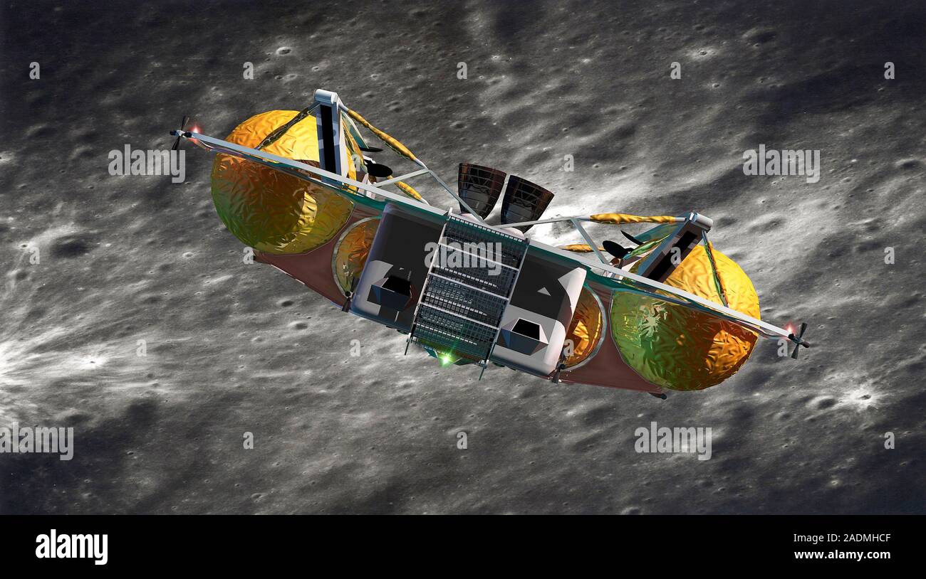 Lunar lander. Artwork of a lunar lander approaching the Moon. This ...
