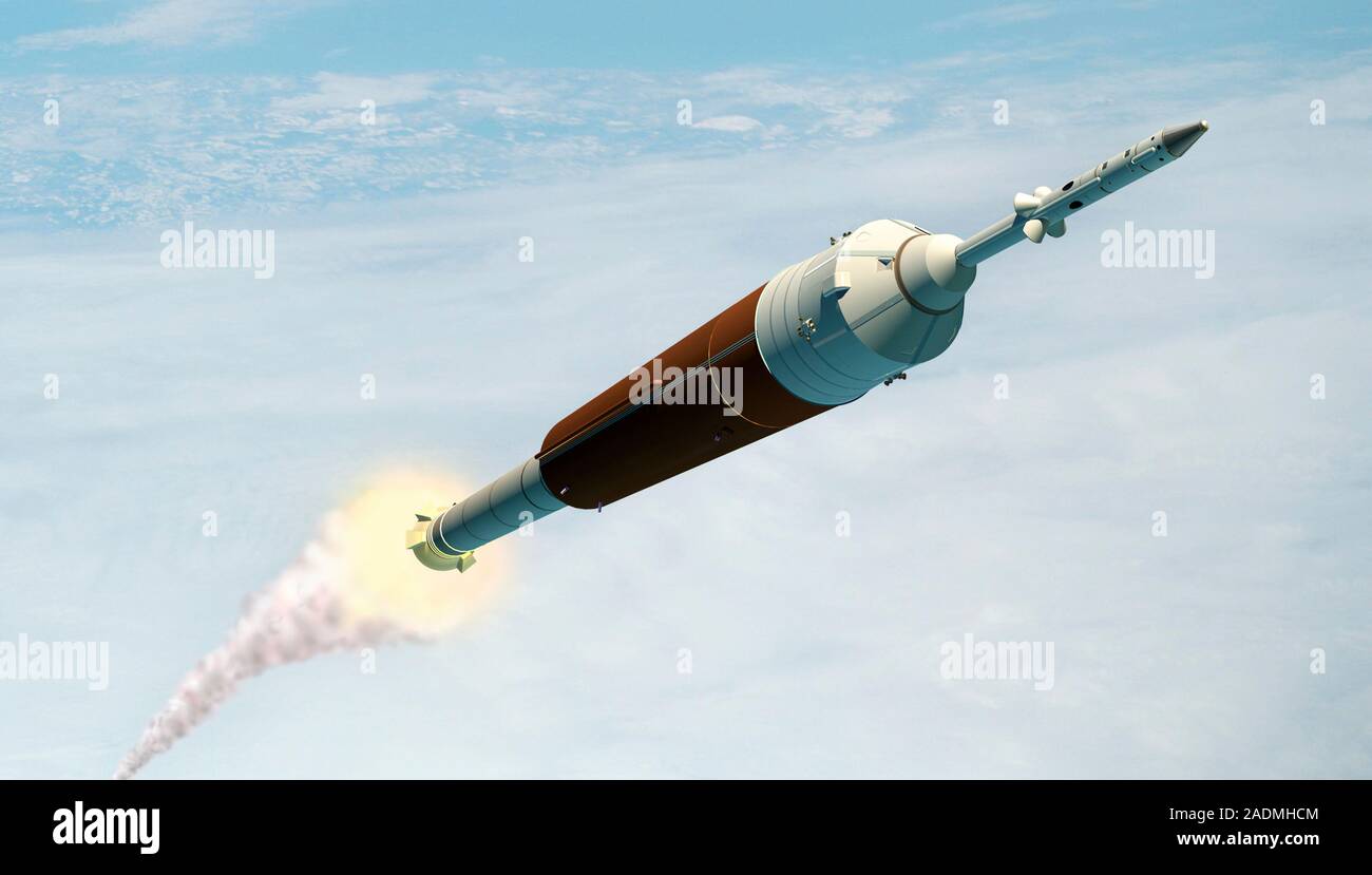 Ares I rocket. Artwork of the Ares I rocket launching the Orion ...