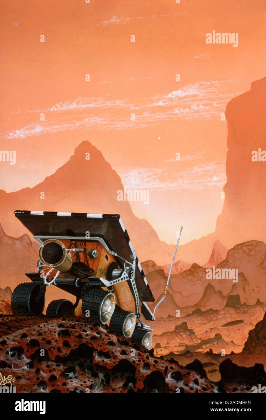Mars rover. Artwork of the micro-rover vehicle Sojourner" on the ...