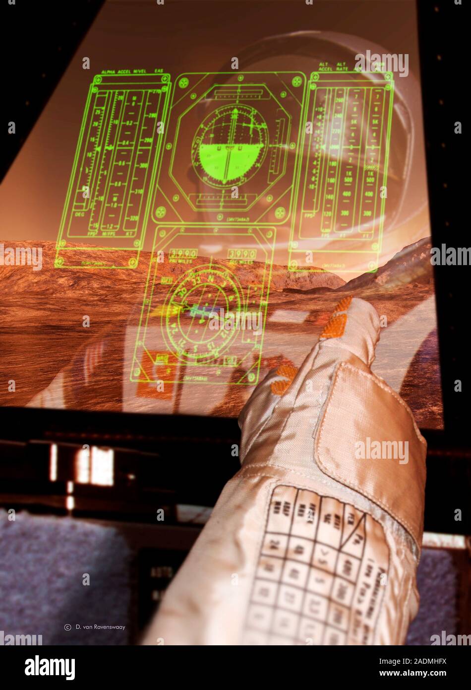 Astronaut landing on Mars. Artwork of an astronaut controlling a ...