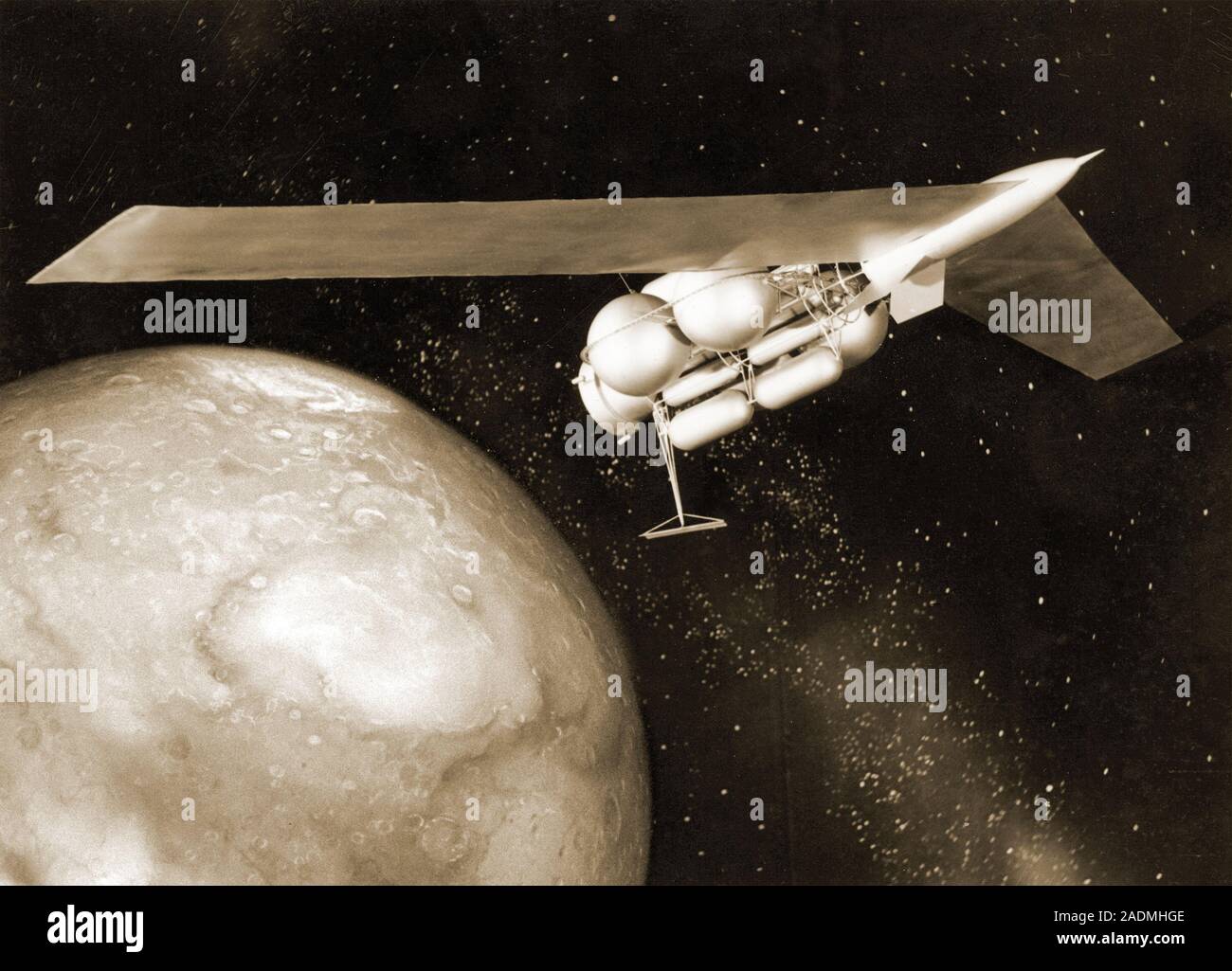 1950s Mars spacecraft design, computer artwork. This is the cargo ship ...