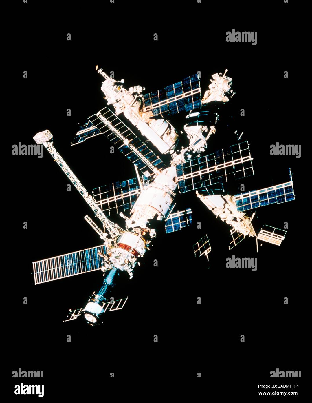 Mir space station. View of the Russian space station Mir in orbit. Mir ...