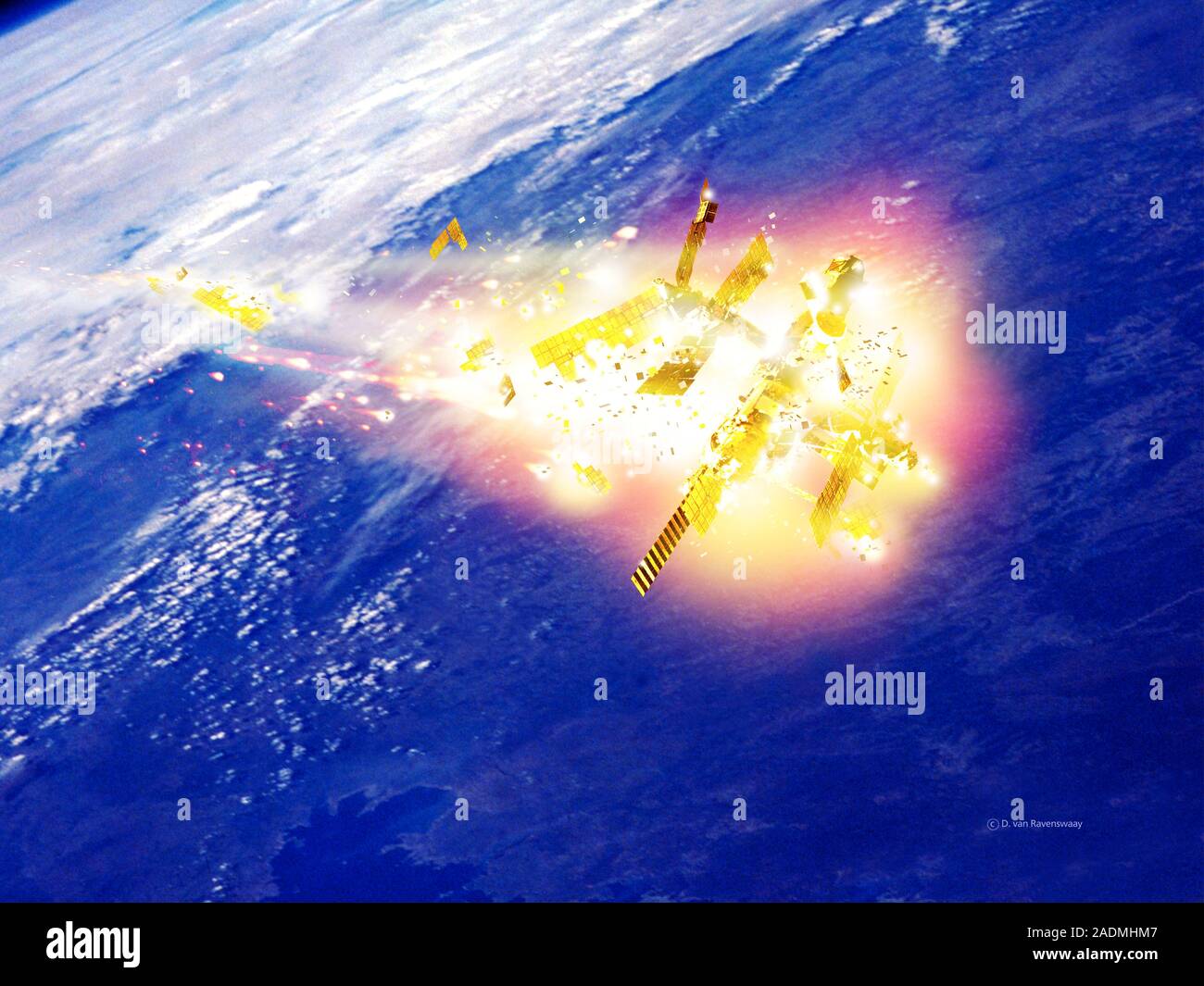 Mir Burning Up Computer Artwork Of The Russian Space Station Mir