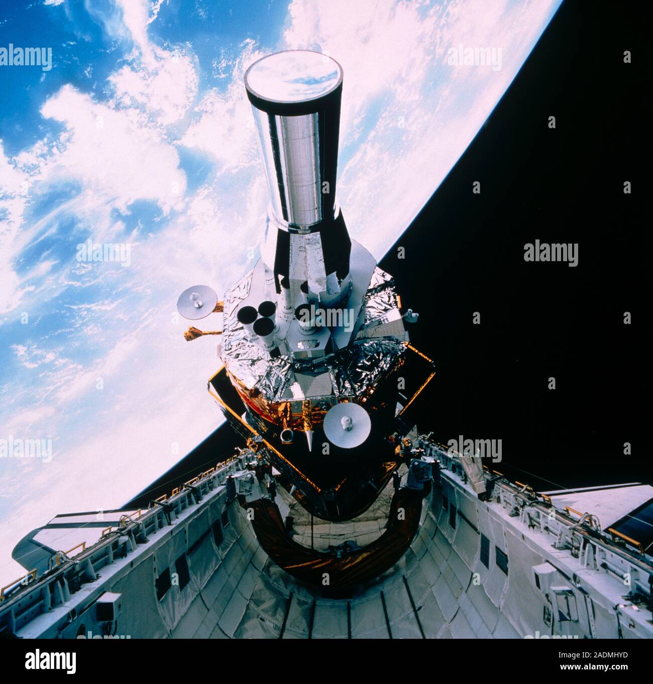 The Defense Support Program (DSP) satellite, moments before launch from ...