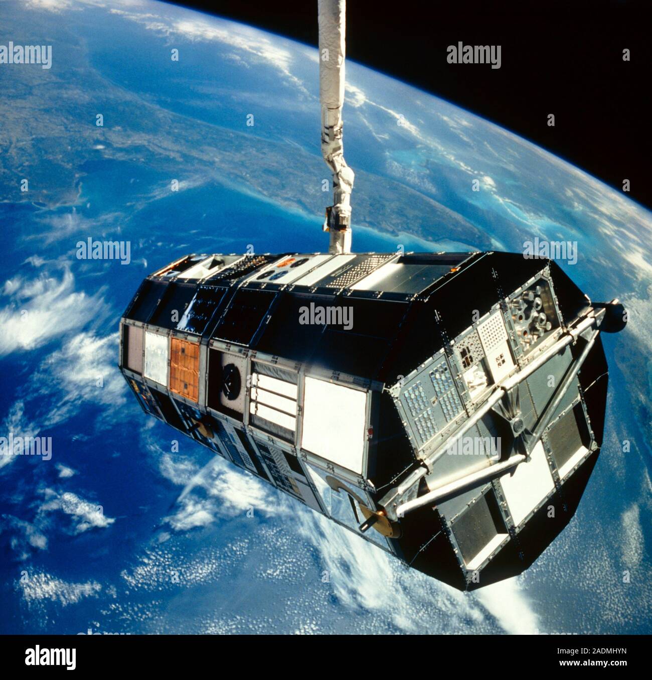 The Long-Duration Exposure Facility (LDEF) satellite, photographed ...