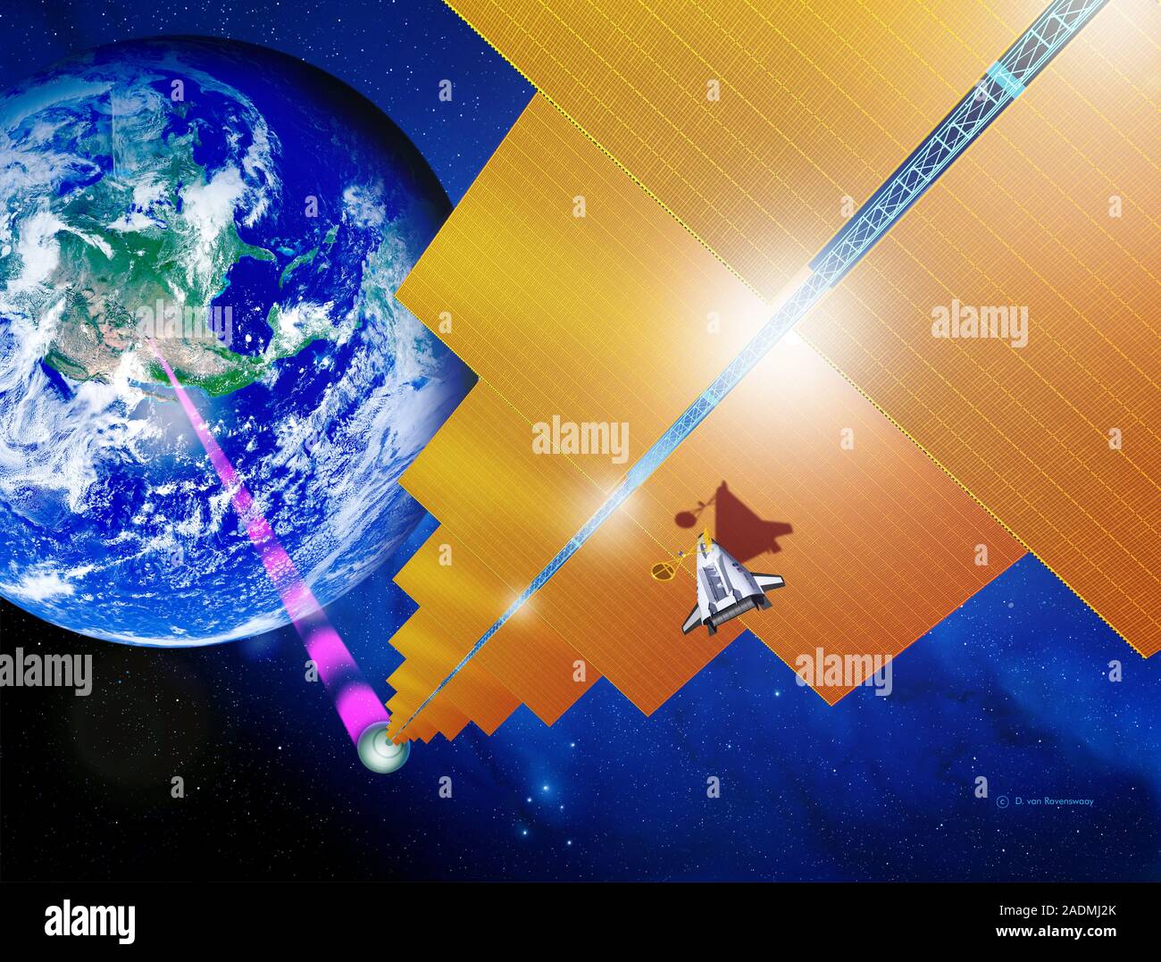 Solar power satellite. Artwork of a future solar power satellite in ...