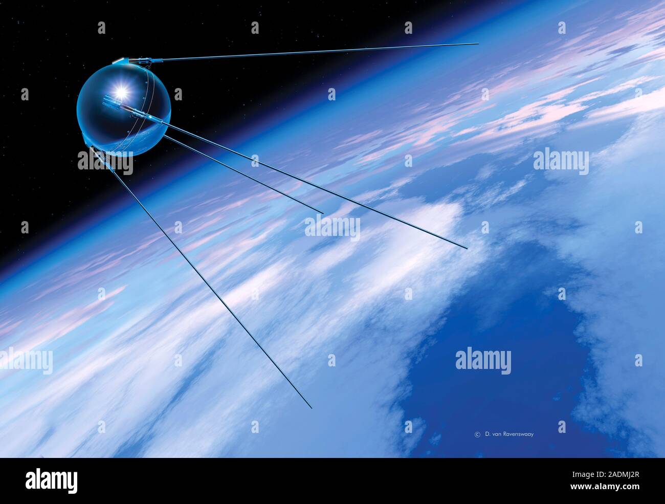 Sputnik 1. Artwork of Sputnik 1, the world's first artificial satellite ...