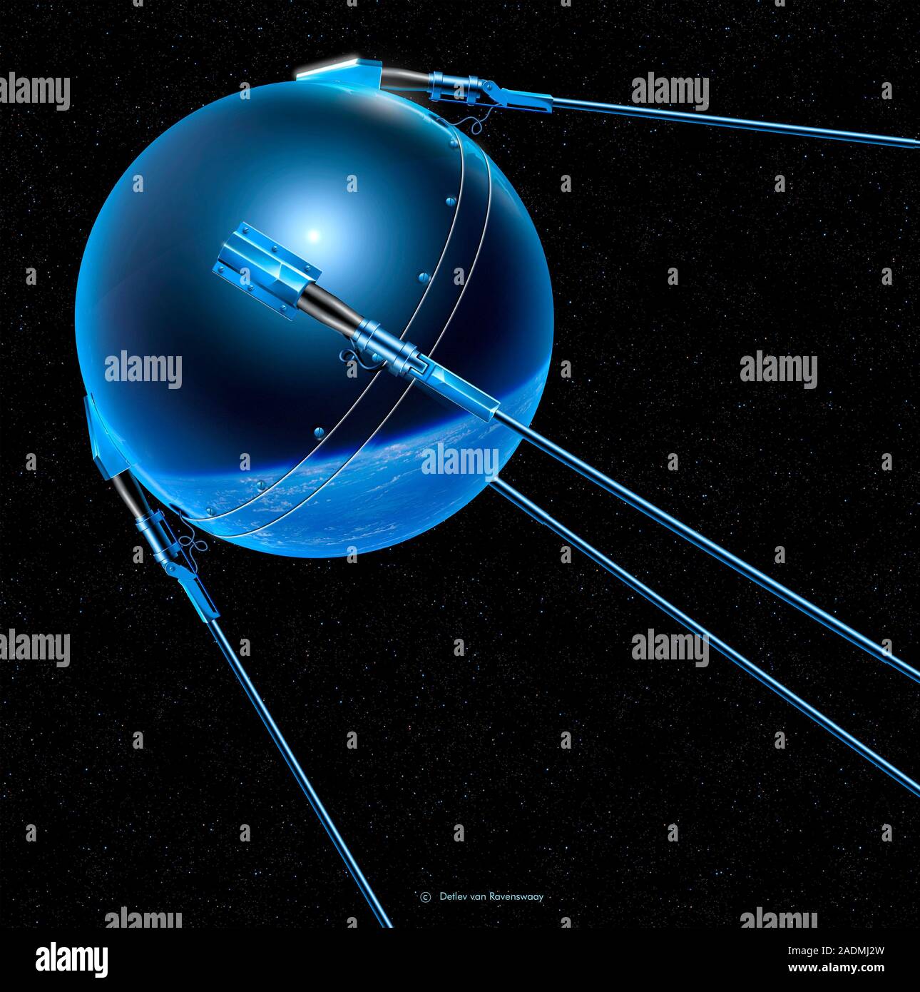 Sputnik 1. Artwork of Sputnik 1, the world's first artificial satellite ...
