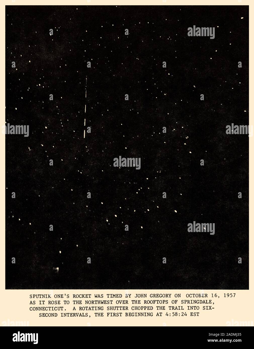 Sputnik 1 rocket track. Long exposure photograph of the night sky ...