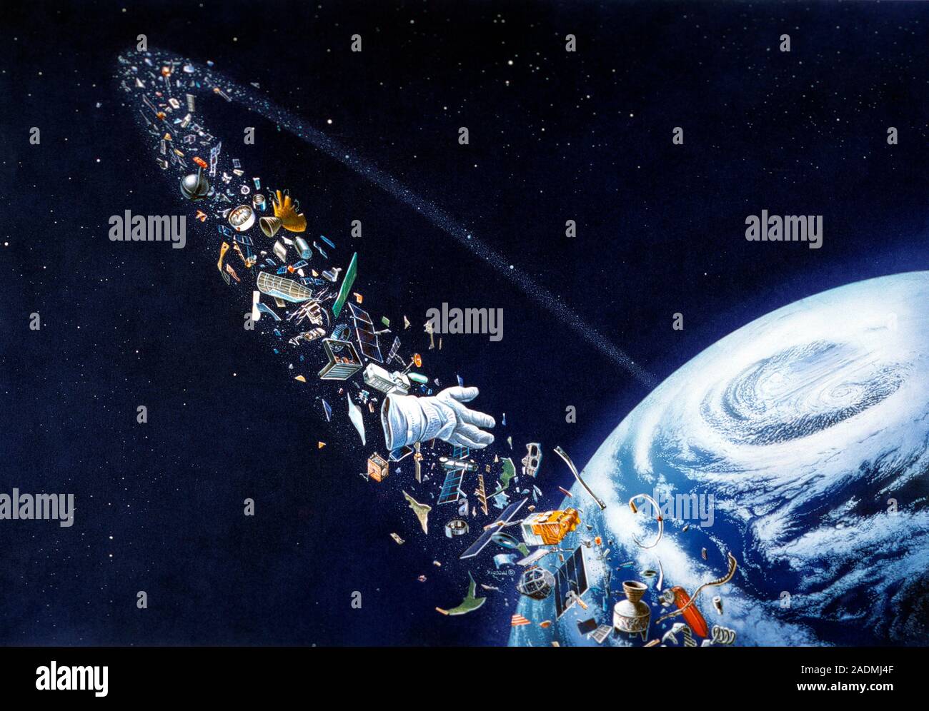 Space debris. Artwork of a ring of space debris circling the Earth. As ...