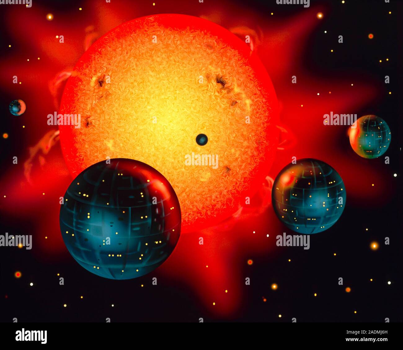 Dyson sphere. Artwork of a Dyson sphere orbiting a star. A Dyson sphere ...