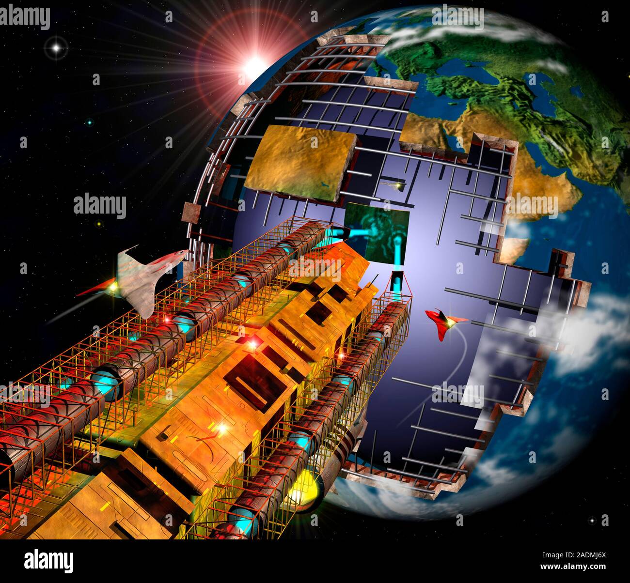 Earth under construction. Computer artwork of the Earth being built by ...