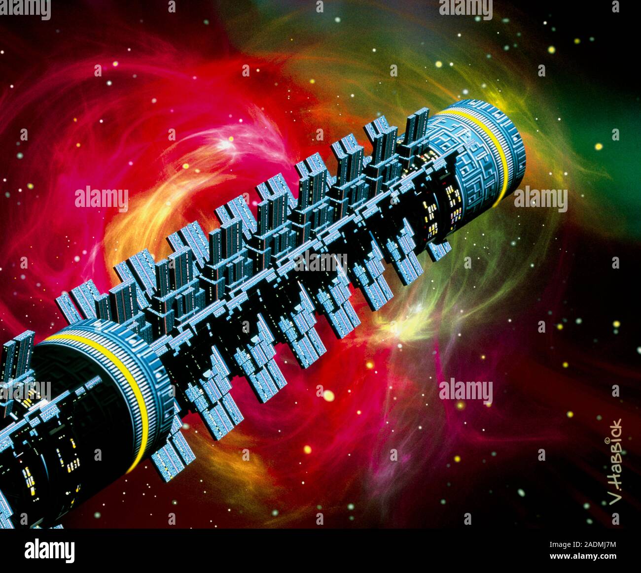 Spaceship. Computer illustration of a spaceship travelling through deep ...