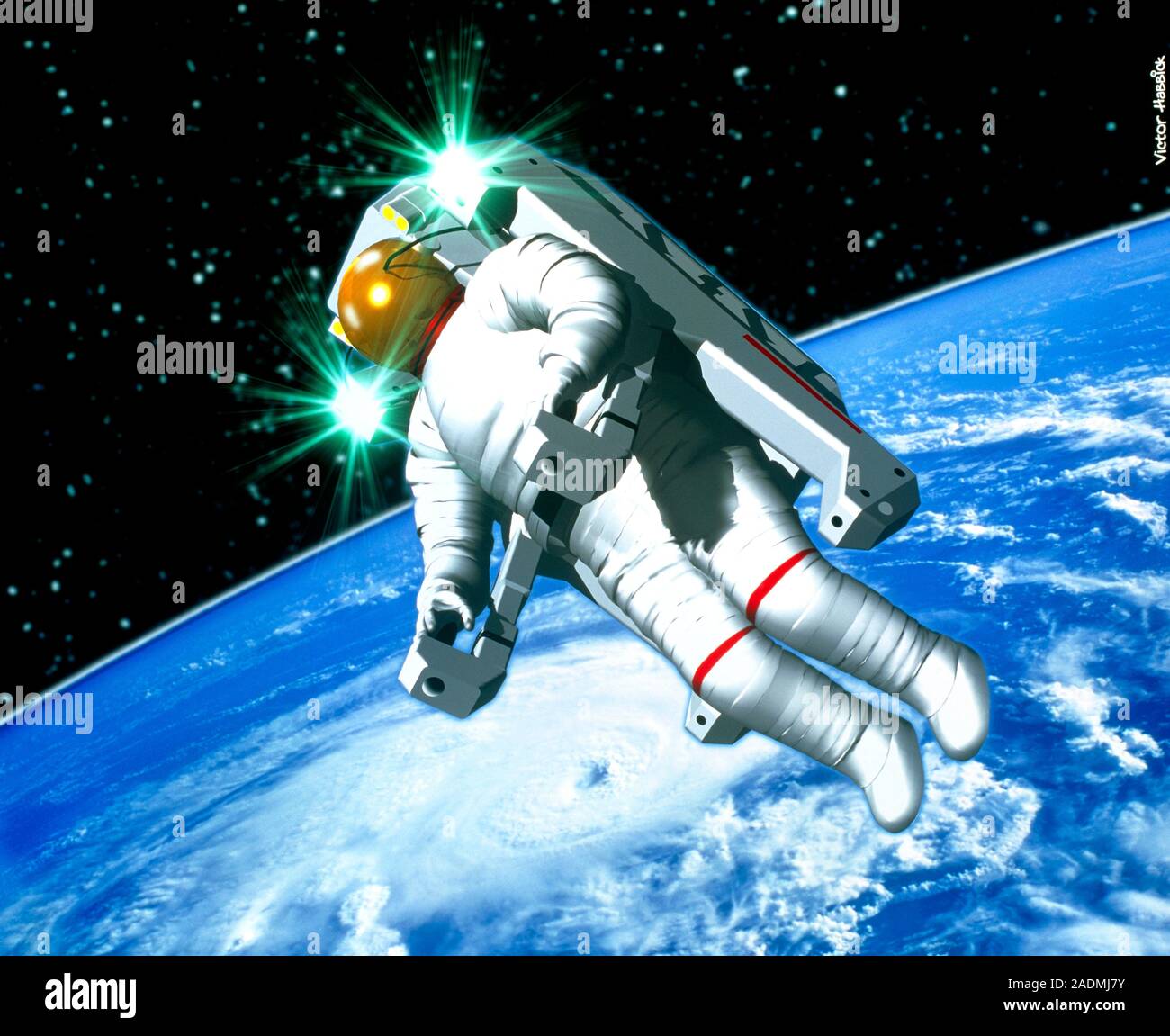 Space walk. Computer illustration of an astronaut during a space walk ...
