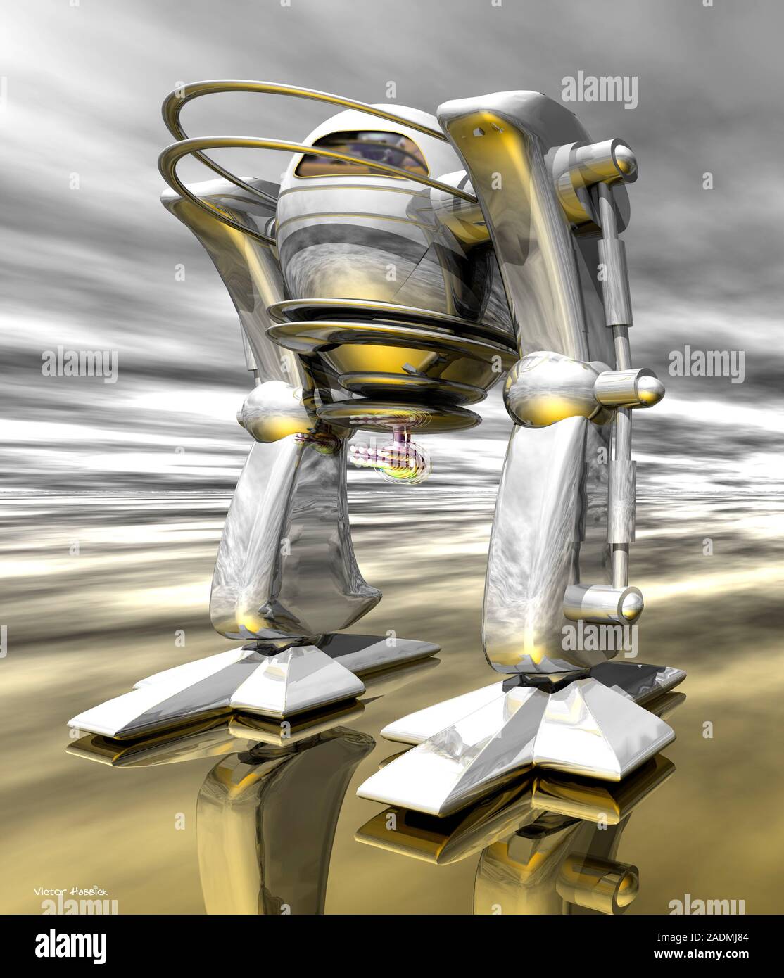 Planet exploration. Computer illustration of a bipedal walker exploring ...