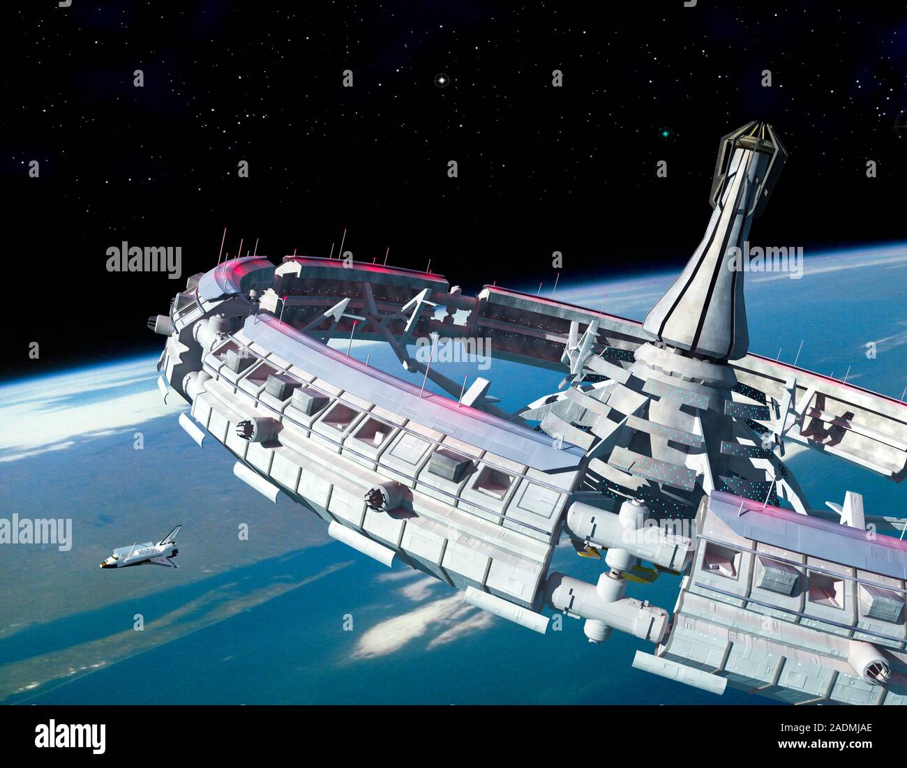 Space station. Computer artwork of a futuristic space station orbiting ...
